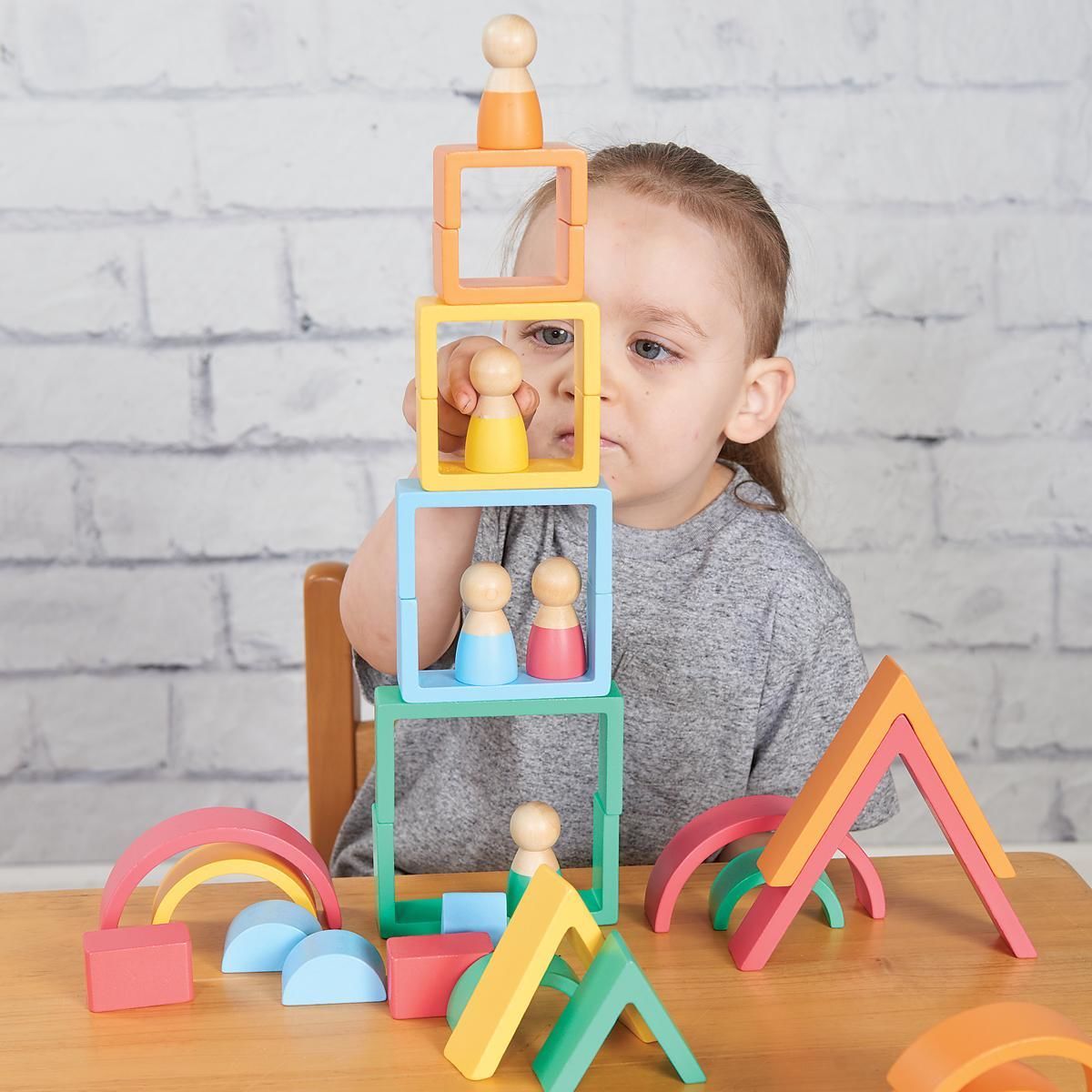Rainbow Wooden Blocks with Tray - Montessori Services